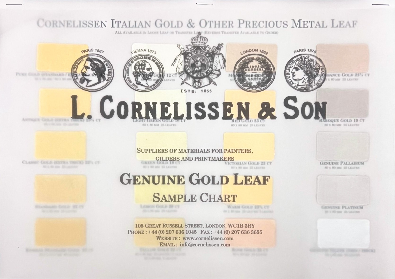 Cornelissen Italian Gold Leaf Colour Chart - Italian Gold Leaf ...