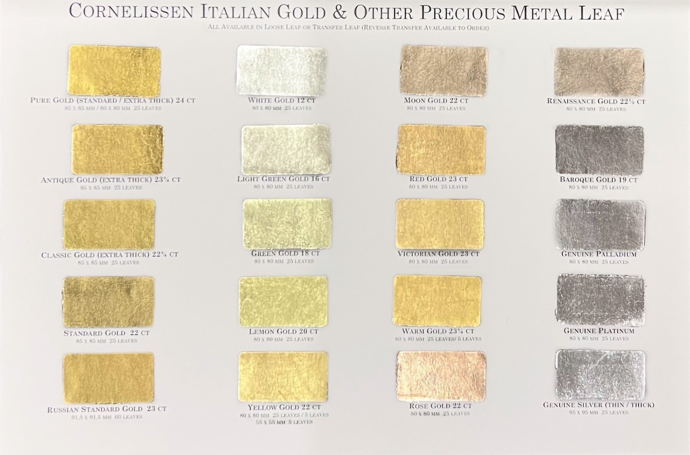 Cornelissen Italian Gold Leaf Colour Chart - Italian Gold Leaf ...