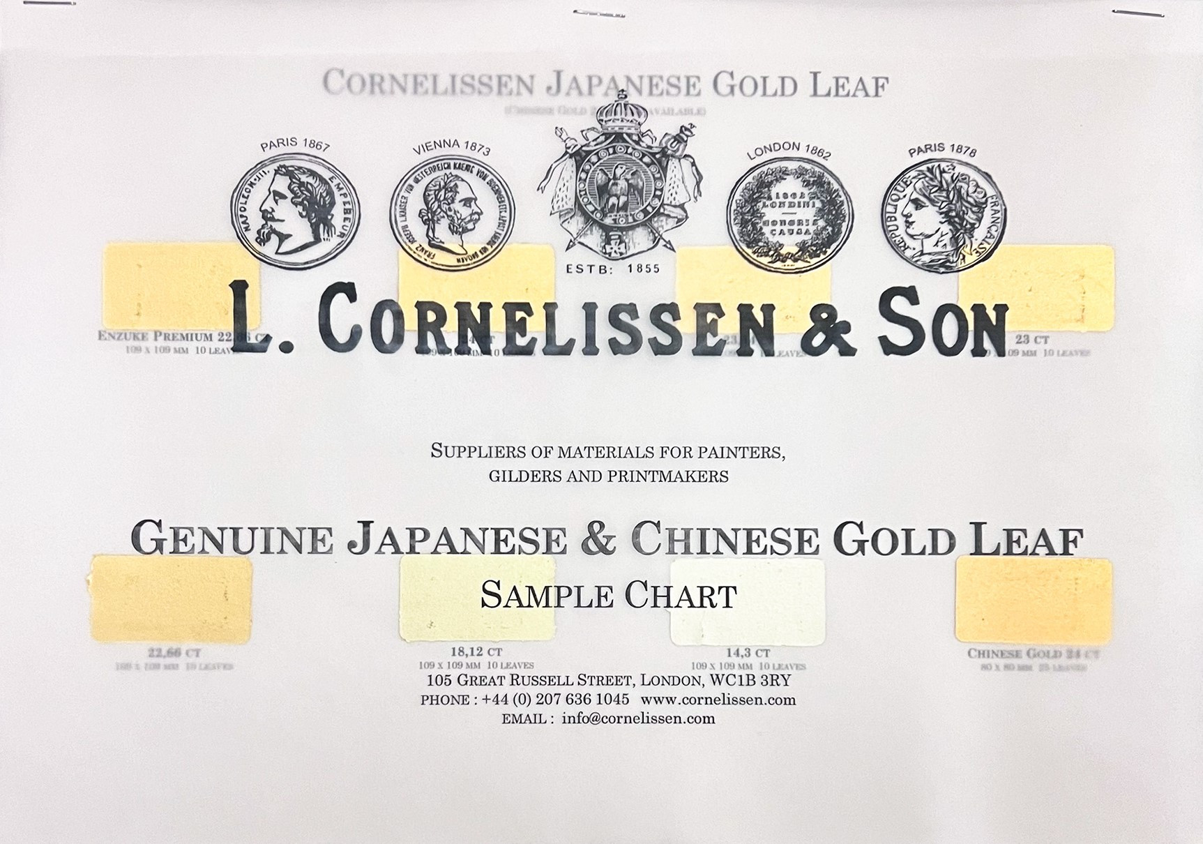 Cornelissen Japanese & Chinese Gold Leaf Colour Chart
