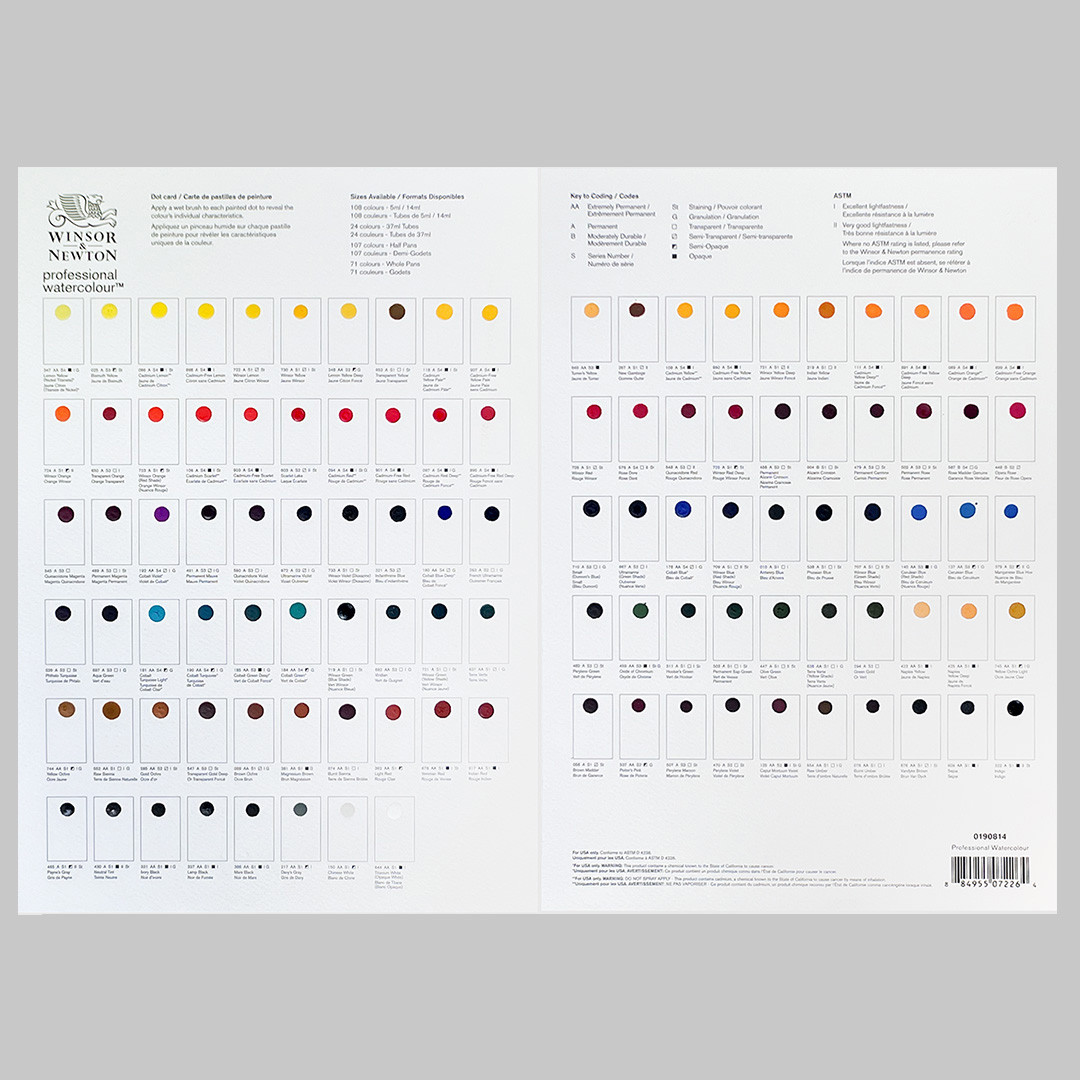 W&N Professional Watercolour Chart