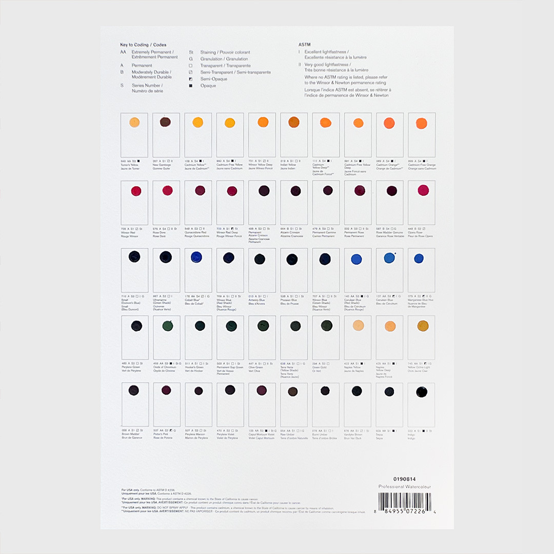 W&N Professional Watercolour Chart